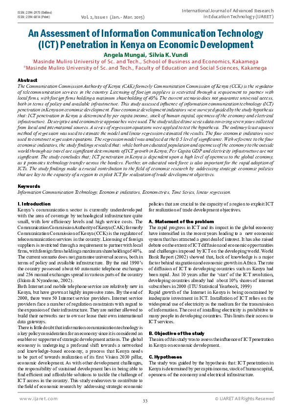 Pdf An Assessment Of Information Communication Technology Ict Penetration In Kenya On