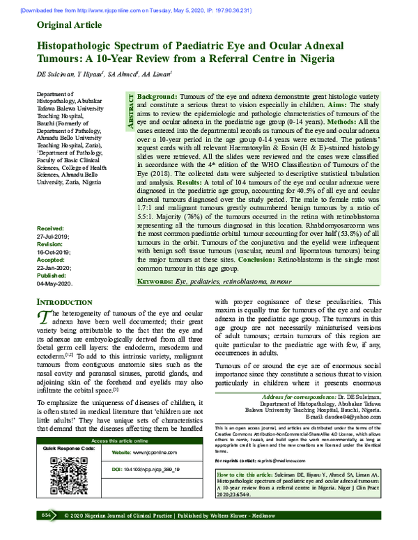 (PDF) Histopathologic spectrum of paediatric eye and ocular adnexal ...