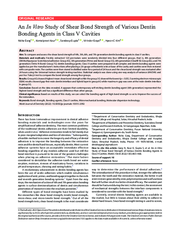 (PDF) An In Vitro Study of Shear Bond Strength of Various Dentin ...