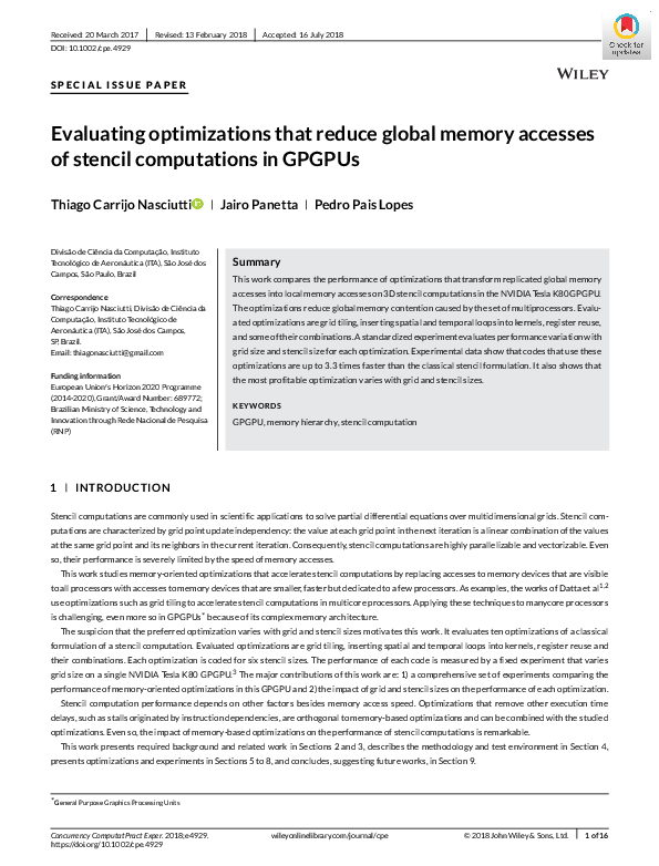 (PDF) Evaluating optimizations that reduce global memory accesses of stencil computations in GPGPUs