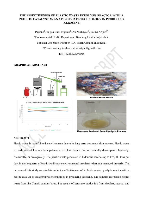 (PDF) The Effectiveness of Plastic Waste Pyrolysis Reactor with a ...