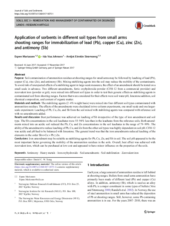 (PDF) Antimony (Sb) Contaminated Shooting Range Soil: Sb Mobility and ...