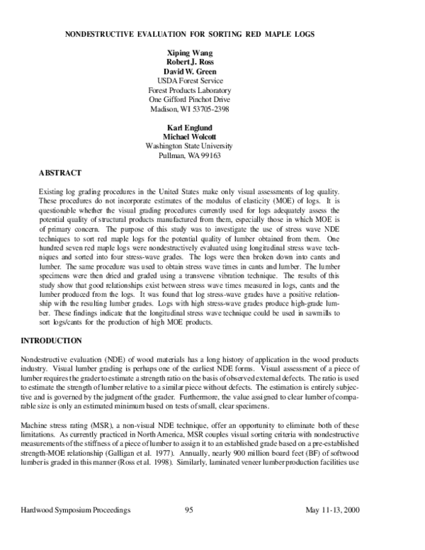 (PDF) Nondestructive evaluation for sorting red maple logs