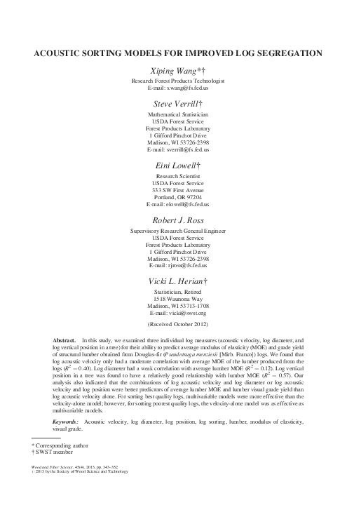 (PDF) Acoustic Sorting Models for Improved Log Segregation | Xiping Wang - Academia.edu