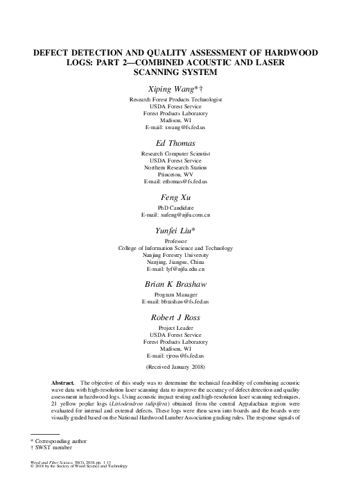 Pdf Defect Detection And Quality Assessment Of Hardwood Logs Part 1—acoustic Impact Test And