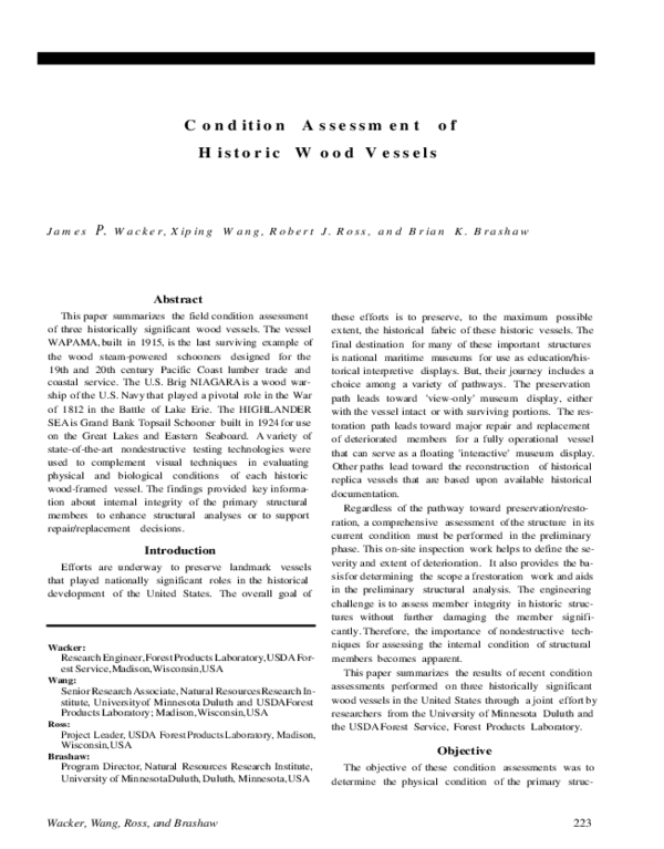 (PDF) Condition Assessment of Historic Wood Vessels | Xiping Wang ...