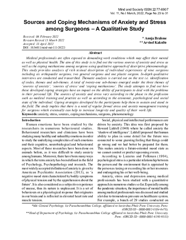(PDF) Sources and Coping Mechanisms of Anxiety and Stress among ...