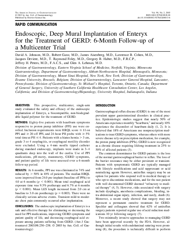 (PDF) Endoscopic, deep mural implantation of Enteryx for the treatment ...
