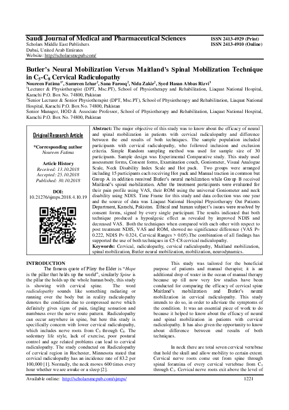 (PDF) Butler’s Neural Mobilization Versus Maitland’s Spinal ...