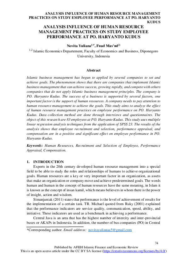 (PDF) Analysis Influence of Human Resource Management Practices on ...