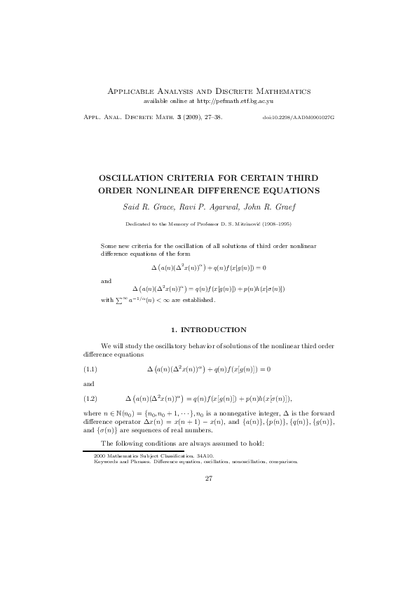 (PDF) Oscillation Criteria for Third Order Equations