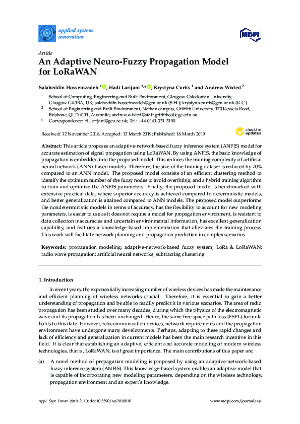 (PDF) An Adaptive Neuro-Fuzzy Propagation Model for LoRaWAN