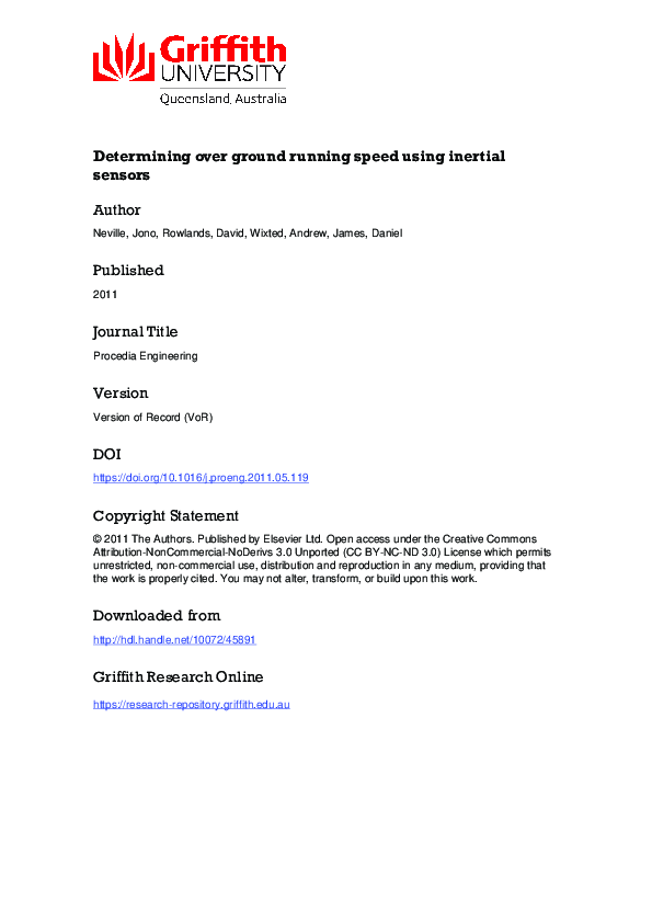 (PDF) Determining over ground running speed using inertial sensors