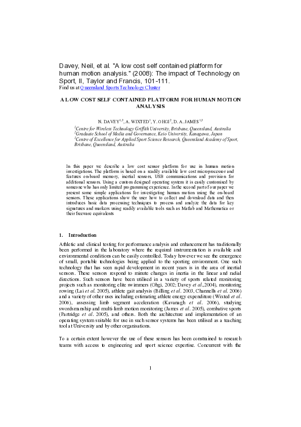 (PDF) A Low Cost Self Contained Platform for Human Motion Analysis