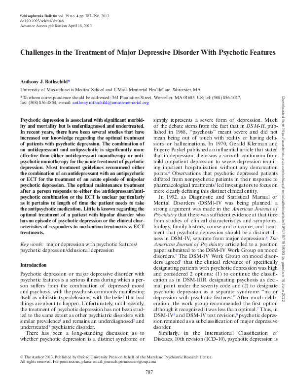 (PDF) Challenges in the Treatment of Major Depressive Disorder With ...