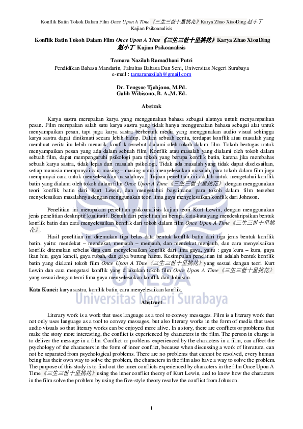 (PDF) Konflik Batin Tokoh Dalam Film Once Upon a Time 《三生三世十里挑花》Karya ...