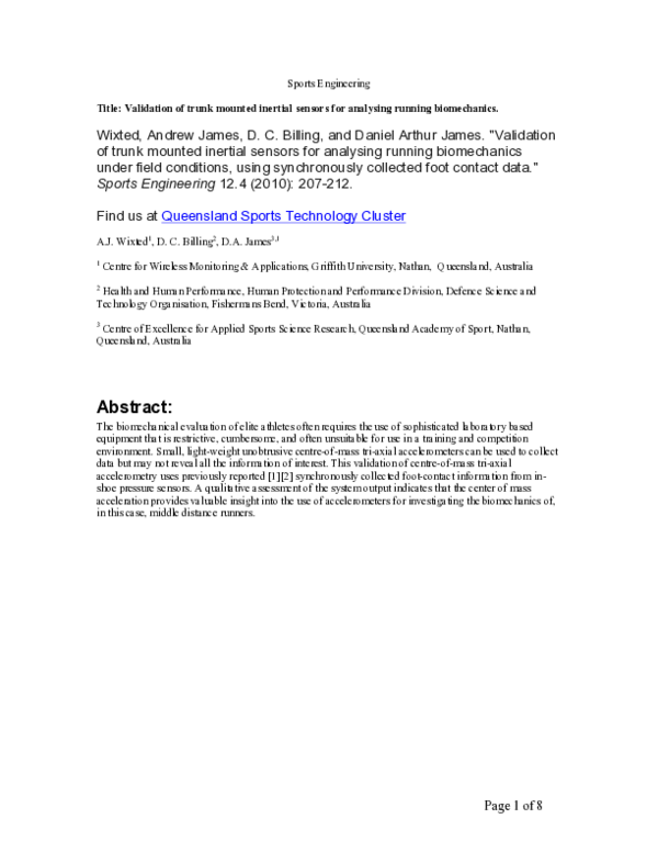 (PDF) Title: Validation of trunk mounted inertial sensors for analysing ...