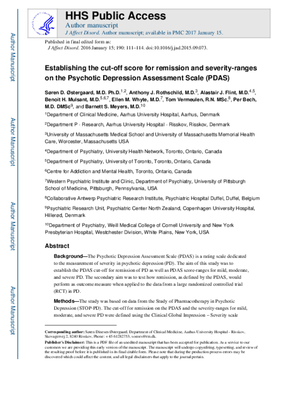 (PDF) Establishing the cut-off score for remission and severity-ranges ...
