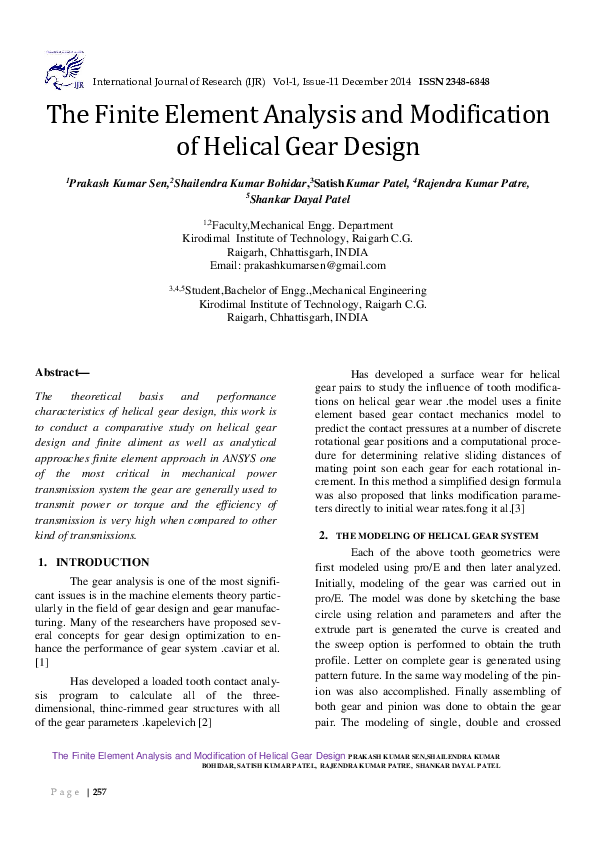 (PDF) The finite element Analysis and modification of Helical gear design