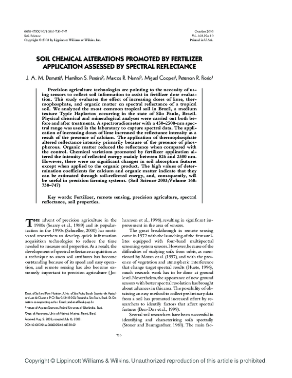 (PDF) Fertilizer Impact on Soil Reflectance Changes