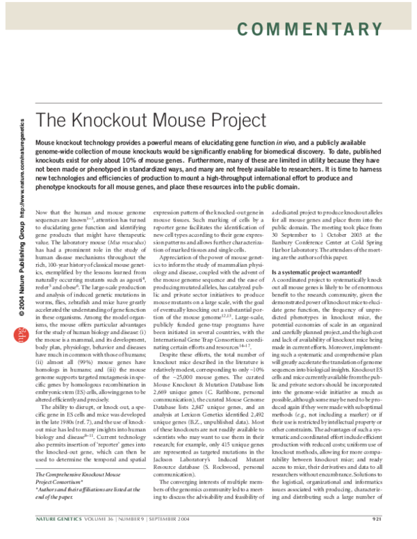 (PDF) The Knockout Mouse Project | Jan Witkowski - Academia.edu