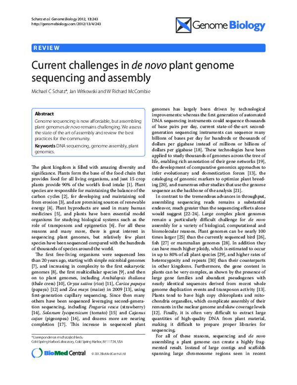(PDF) Current challenges in de novo plant genome sequencing and assembly