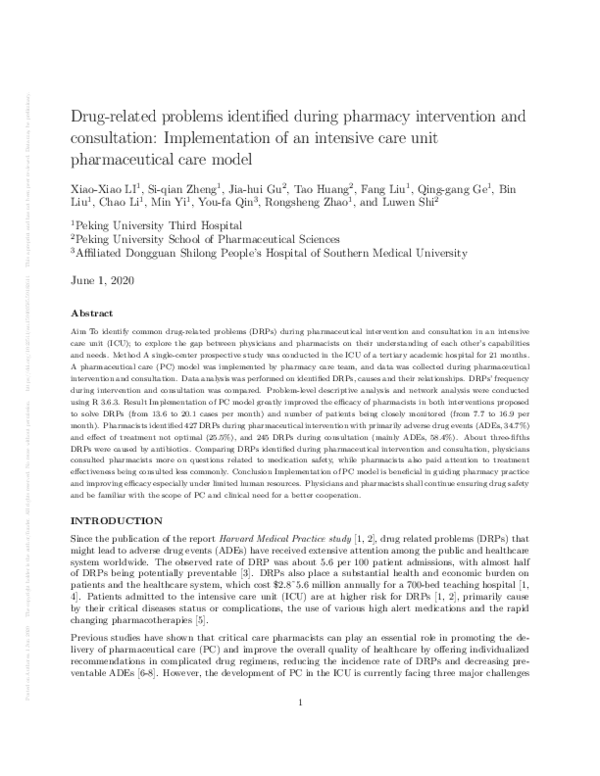 (PDF) Drug-related problems identified during pharmacy intervention and ...