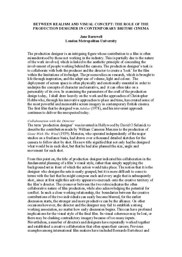 (PDF) BETWEEN REALISM AND VISUAL CONCEPT: THE ROLE OF THE PRODUCTION ...
