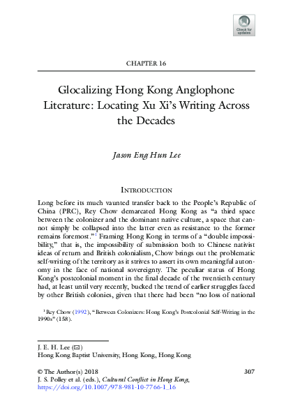 (PDF) Glocalizing Hong Kong Anglophone Literature: Locating Xu Xi’s ...