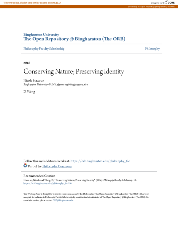 (PDF) Conserving Nature; Preserving Identity