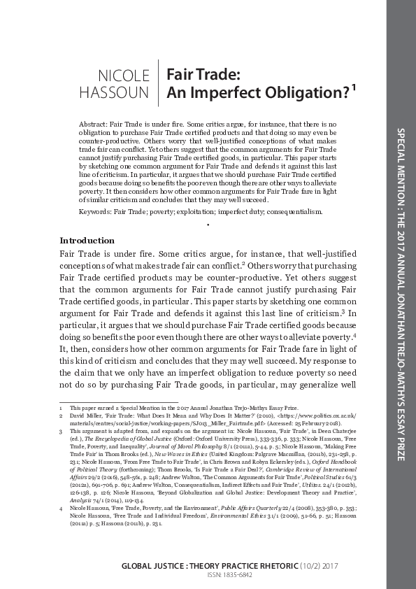 (PDF) Fair Trade: An Imperfect Obligation?