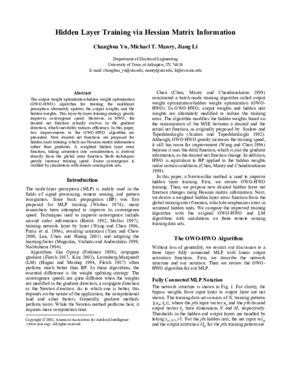 (PDF) Hidden Layer Training via Hessian Matrix Information