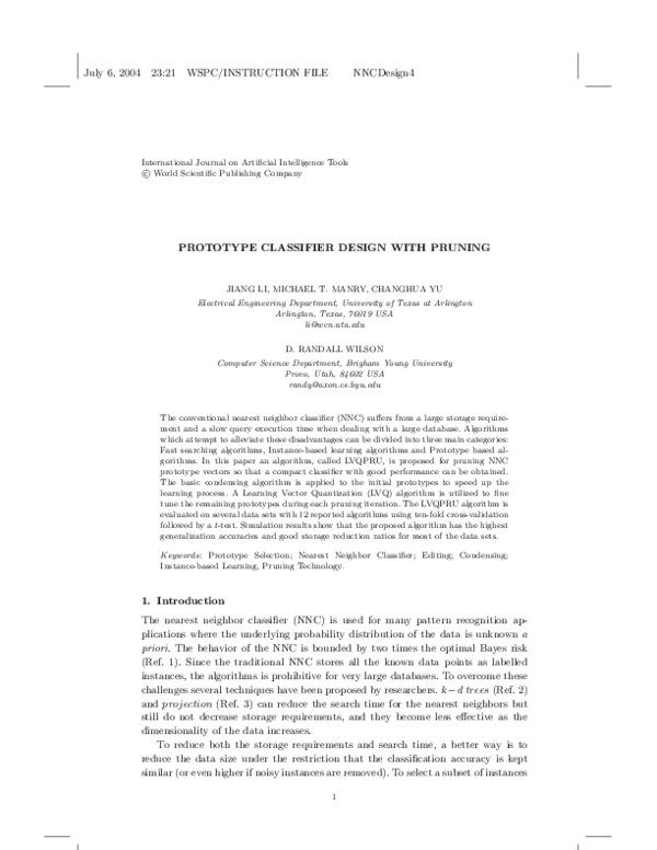 Pdf Prototype Classifier Design With Pruning