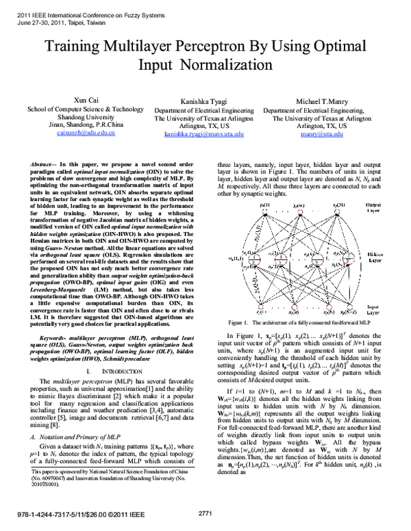 (PDF) Training multilayer perceptron by using optimal input normalization