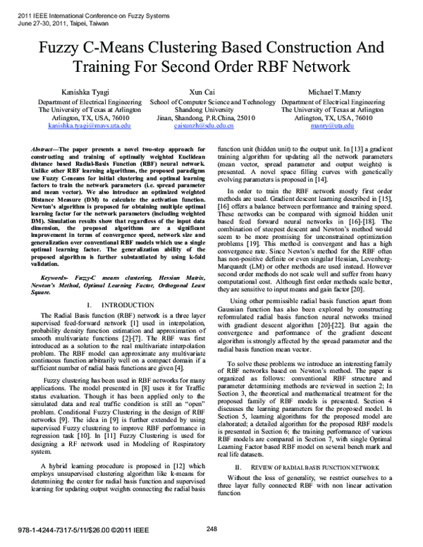 (PDF) Fuzzy C-means clustering based construction and training for second order RBF network