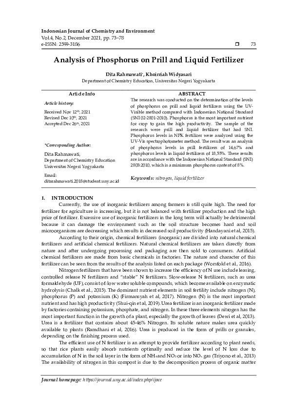 (PDF) Analysis of Phosphorus on Prill and Liquid Fertilizer