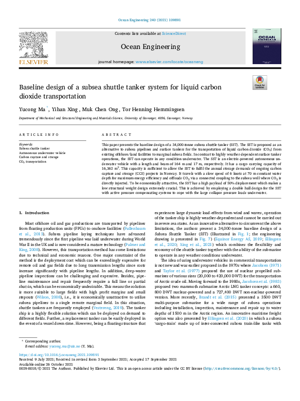 (PDF) Baseline design of a subsea shuttle tanker system for liquid ...