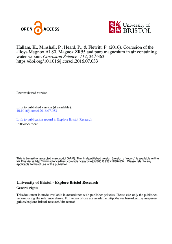 (PDF) Corrosion of the alloys Magnox AL80, Magnox ZR55 and pure ...