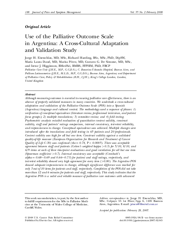 (PDF) Use of the Palliative Outcome Scale in Argentina: A Cross ...