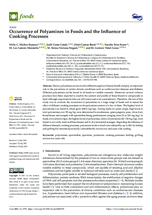 (PDF) Occurrence of Polyamines in Foods and the Influence of Cooking ...