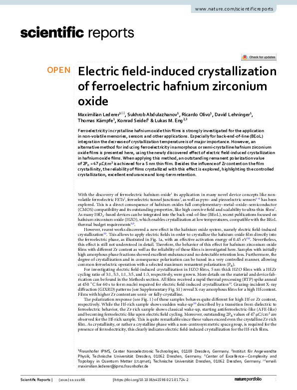(PDF) Electric field-induced crystallization of ferroelectric hafnium zirconium oxide | Sukhrob ...