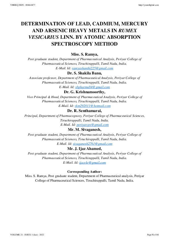 (PDF) Determination of Lead, Cadmium, Mercury and Arsenic Heavy Metals ...