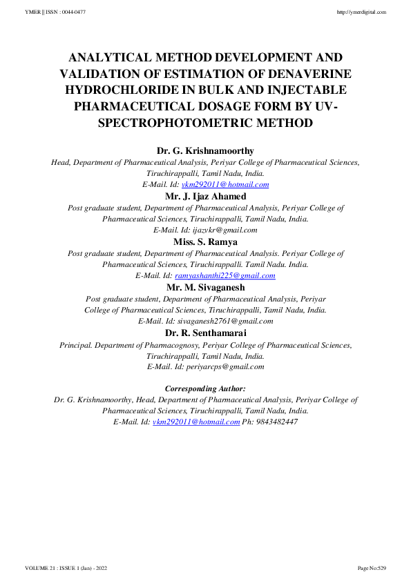 Pdf Analytical Method Development And Validation Of Estimation Of Denaverine Hydrochloride In