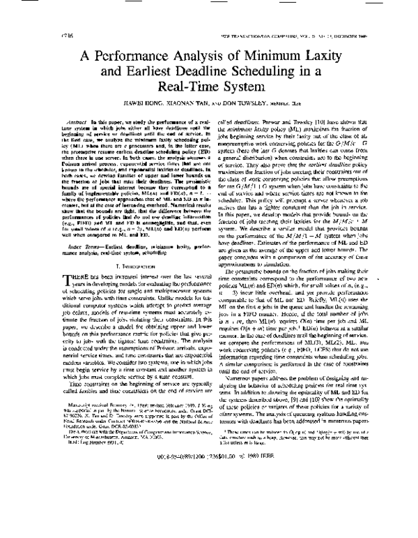 Pdf A Performance Analysis Of Minimum Laxity And Earliest Deadline Scheduling In A Real Time