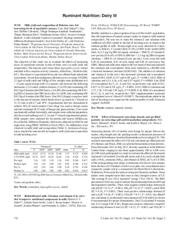 (PDF) Milk yield and composition of Holstein cows fed increasing levels ...