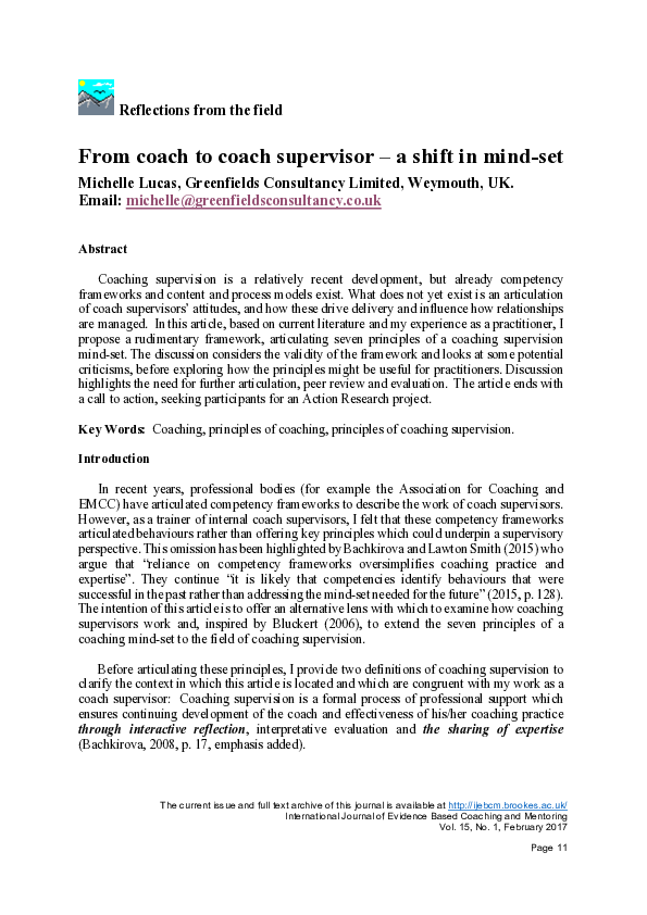 (PDF) From coach to coach supervisor – a shift in mind-set
