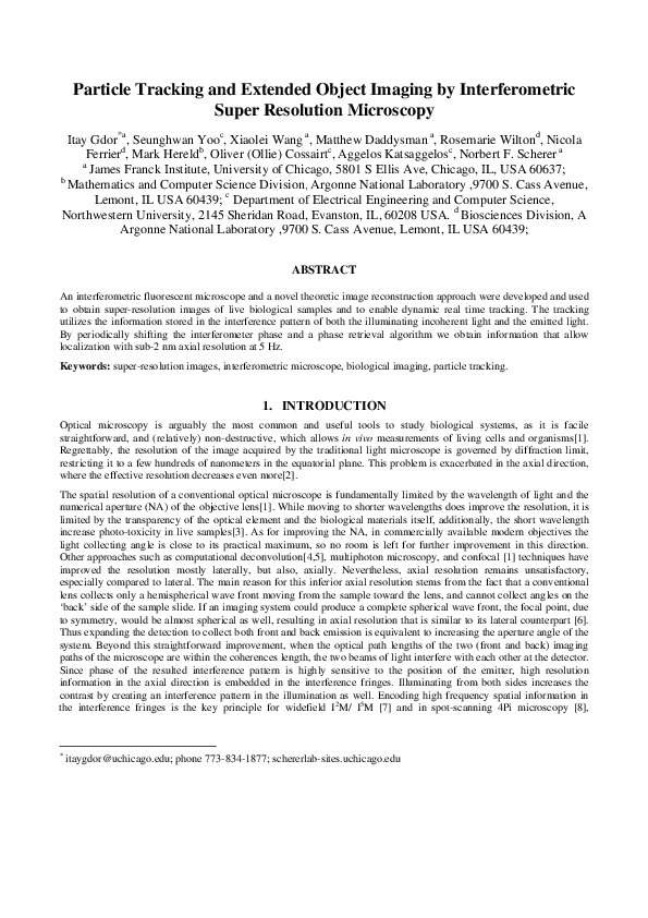 (PDF) Particle tracking and extended object imaging by interferometric super resolution microscopy