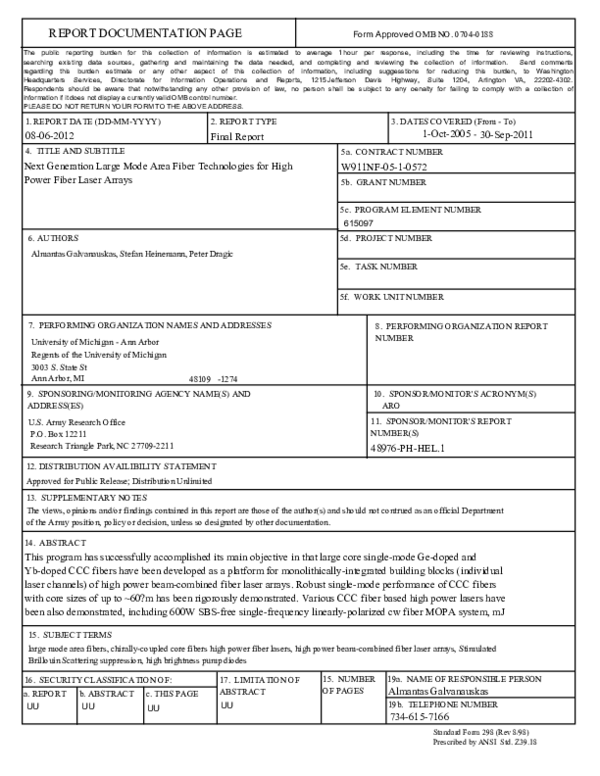 (PDF) Next Generation Large Mode Area Fiber Technologies for High Power ...