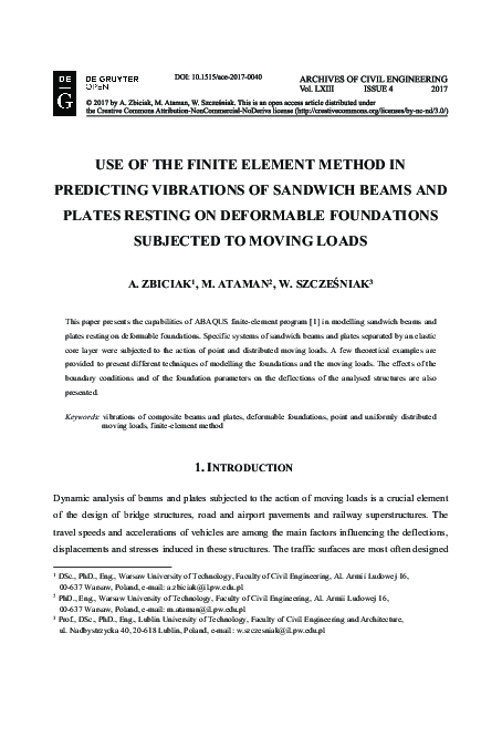 Pdf Use Of The Finite Element Method In Predicting Vibrations Of