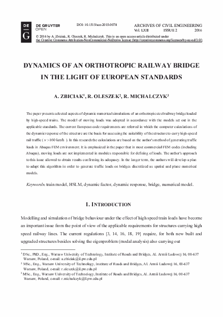 (PDF) Dynamics of an Orthotropic Railway Bridge in the Light of European Standards